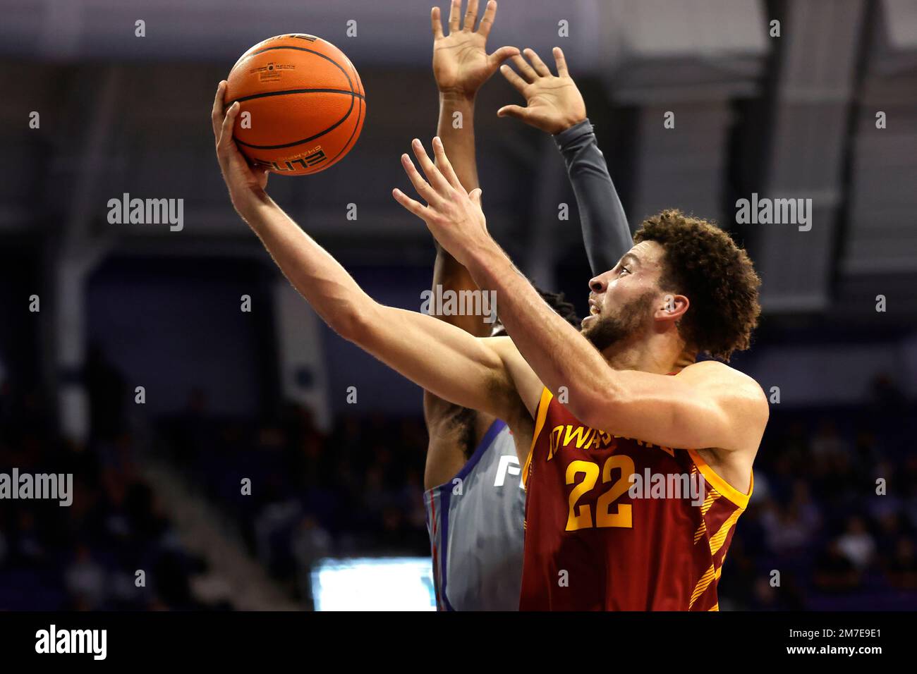 Iowa State guard Gabe Kalscheur (22) goes up for a shot as TCU guard ...