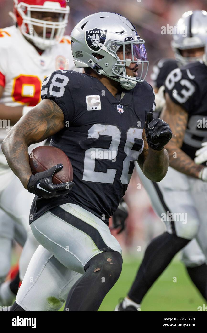 Las Vegas Raiders Running Back Josh Jacobs 28 Runs The Ball Against