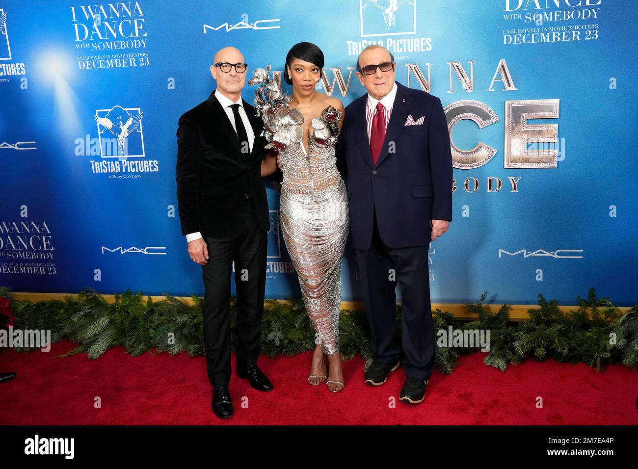 Stanley Tucci, left, Naomi Ackie and Clive Davis attend the world ...