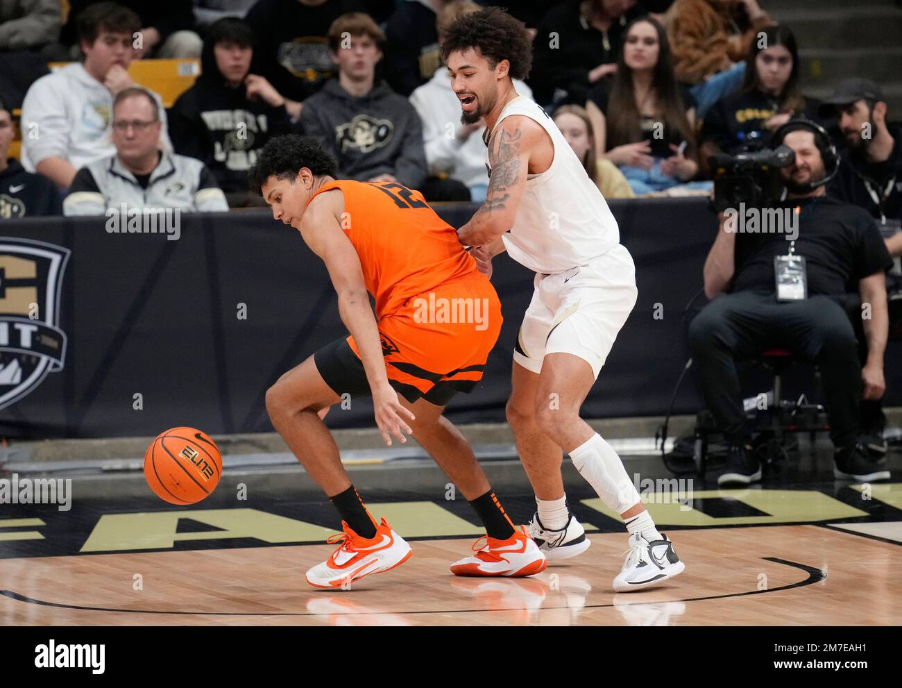 Oregon State forward Michael Rataj, left, and Colorado guard J'Vonne ...