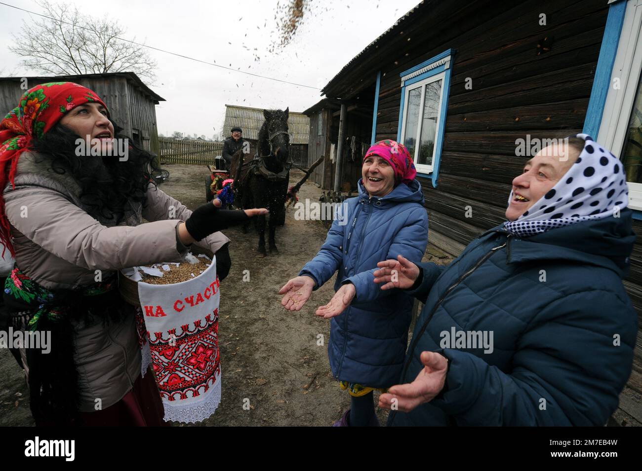 Actors perform during celebration of Orthodox Christmas and a Pull the ...