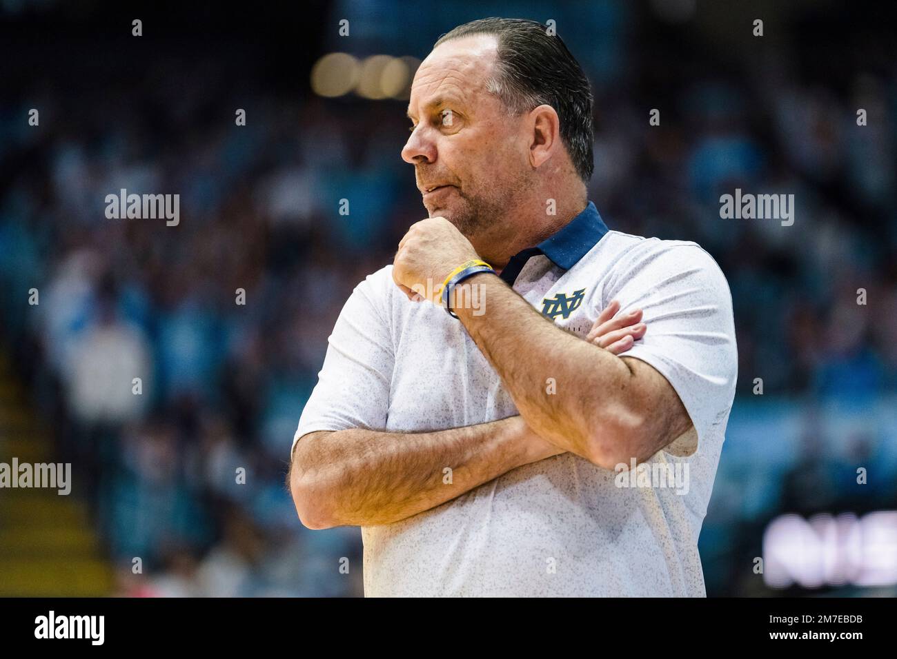 Notre Dame head coach Mike Brey looks on in the first half of an NCAA ...