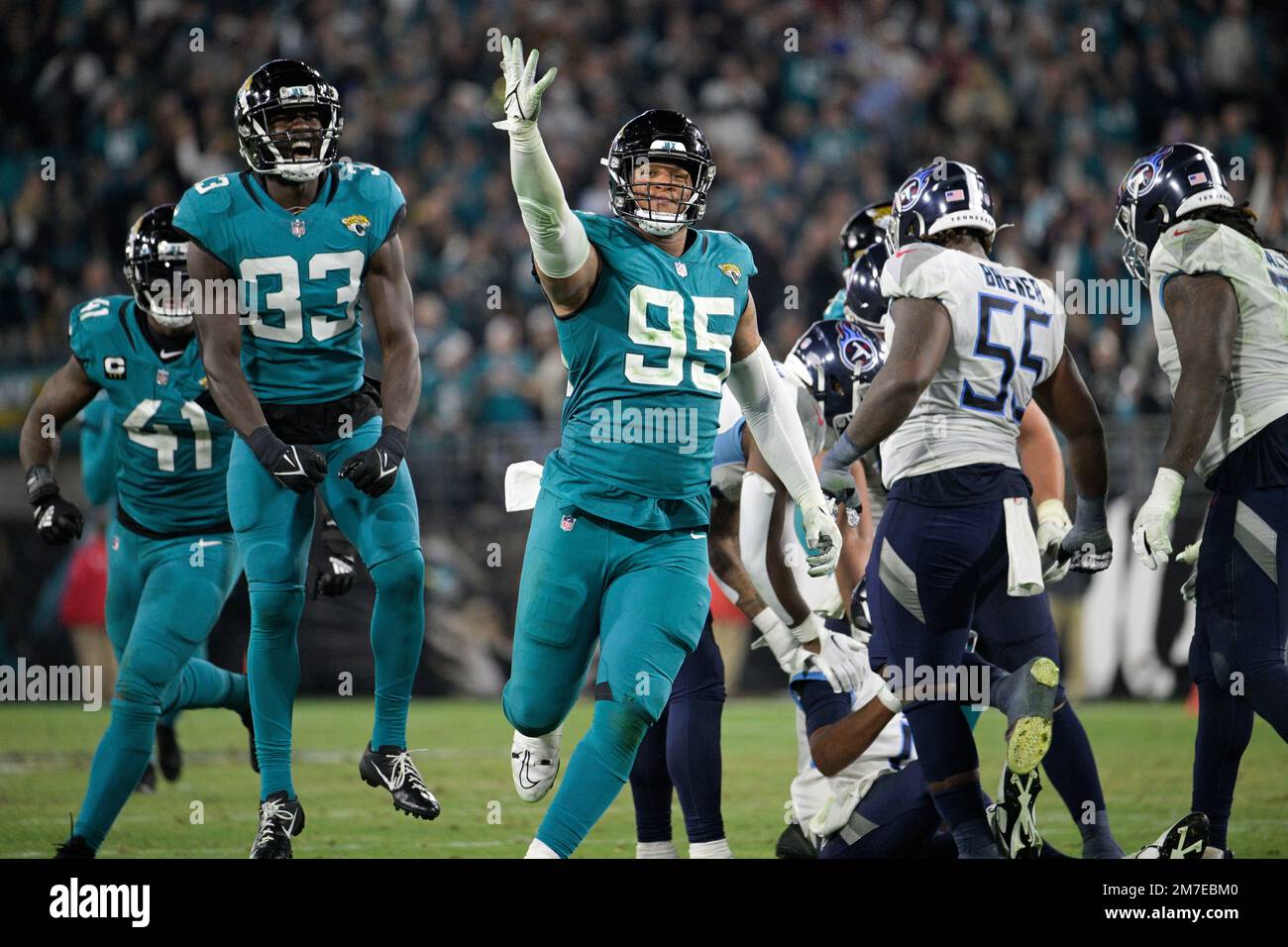 Jacksonville Jaguars defensive end Roy Robertson-Harris (95) reacts ...