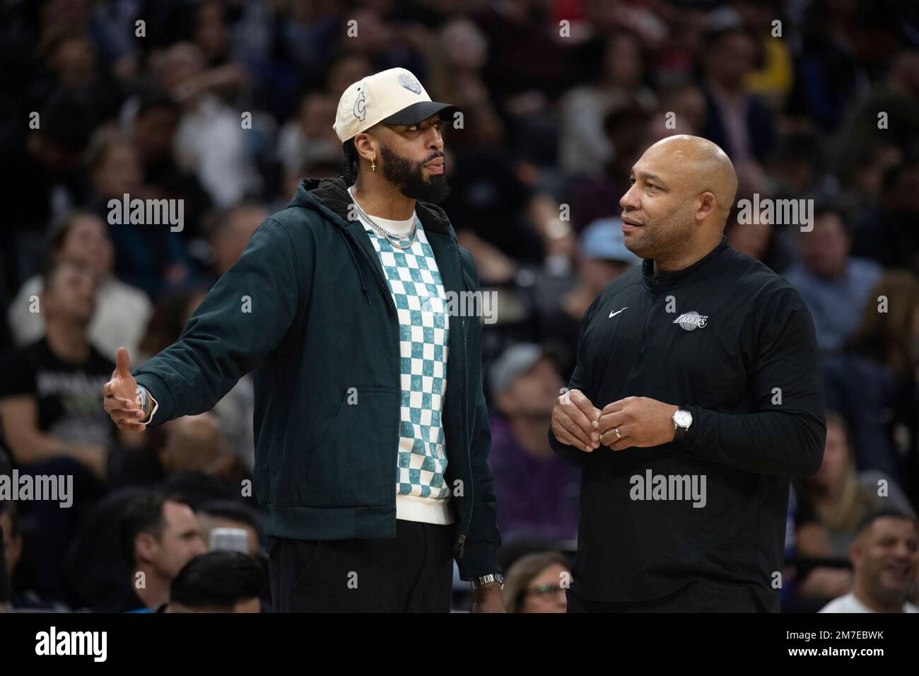 Los Angeles Lakers forward Anthony Davis and coach Marvin Ham stand ...