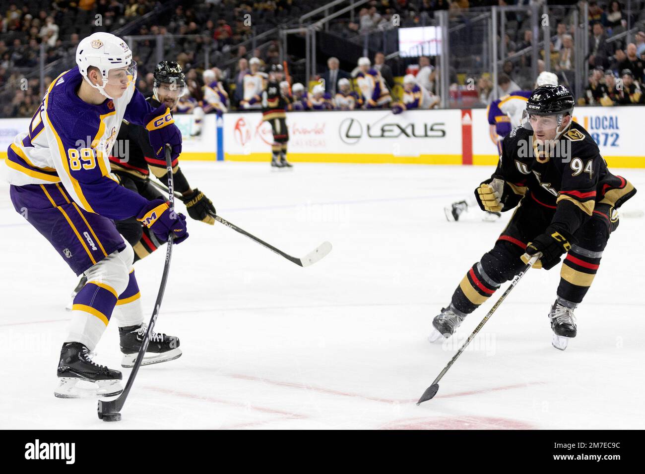 Los Angeles Kings center Rasmus Kupari (89) shoots as Vegas Golden ...