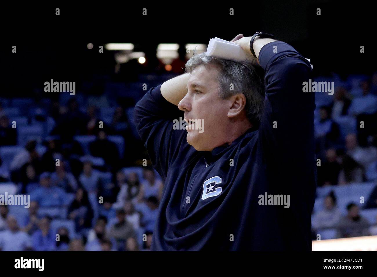 Citadel head coach Ed Conroy reacts to a call during the first half of ...