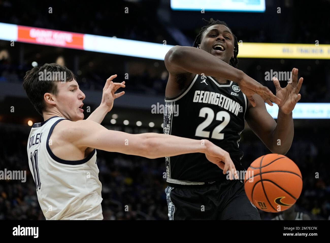 Marquette's Tyler Kolek knocks the ball from Georgetown's Bradley ...
