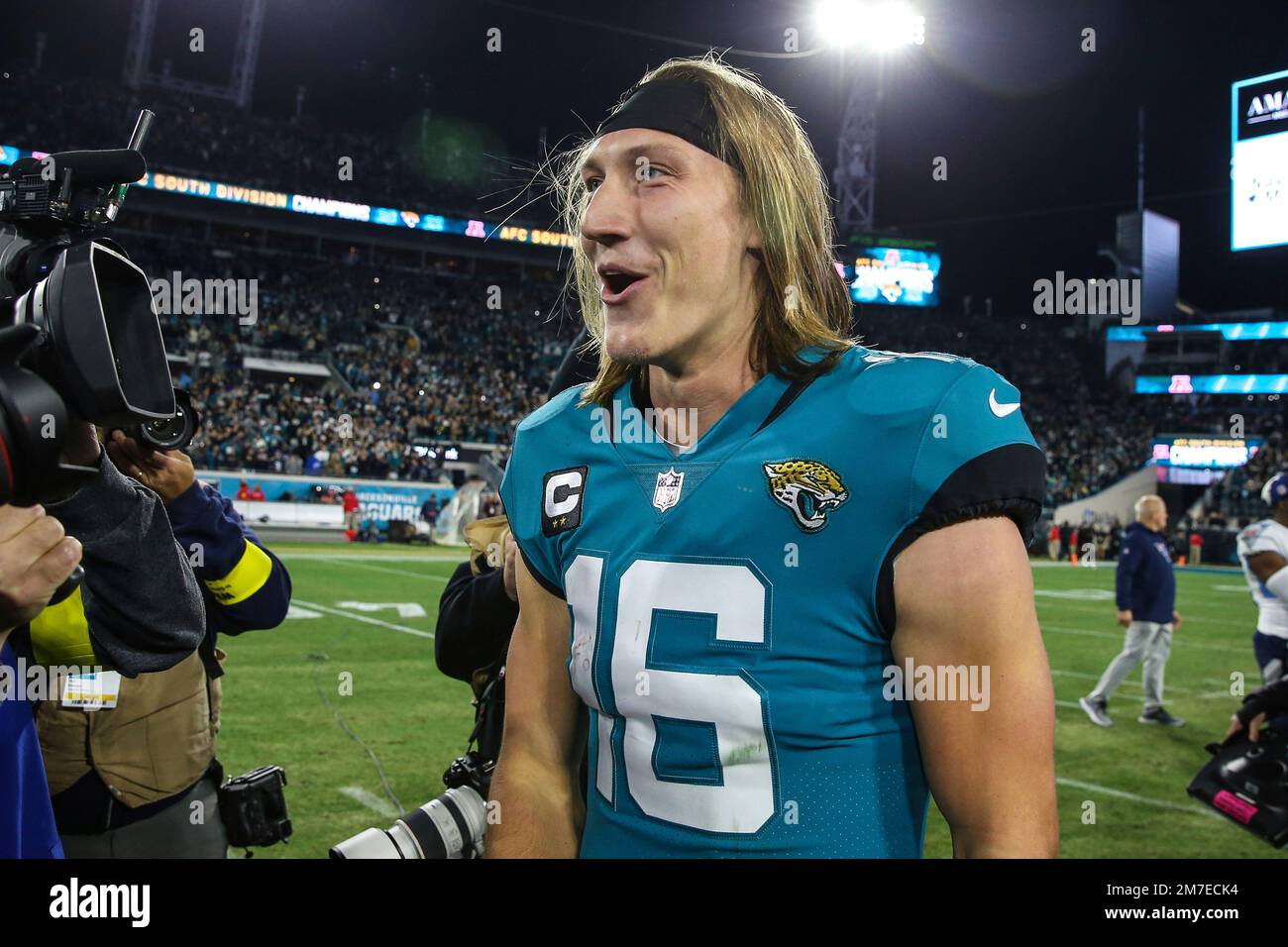 Jacksonville Jaguars quarterback Trevor Lawrence (16) walks the field ...