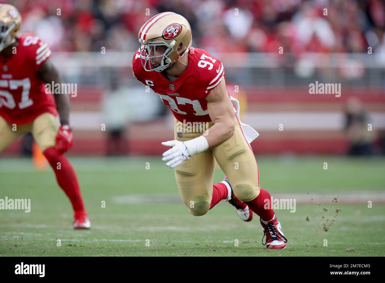San Francisco 49ers defensive end Nick Bosa (97) rushes during an NFL ...
