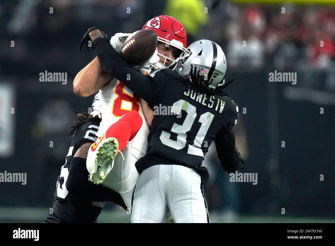 Kansas City Chiefs wide receiver Justin Watson, left, is unable to hold ...