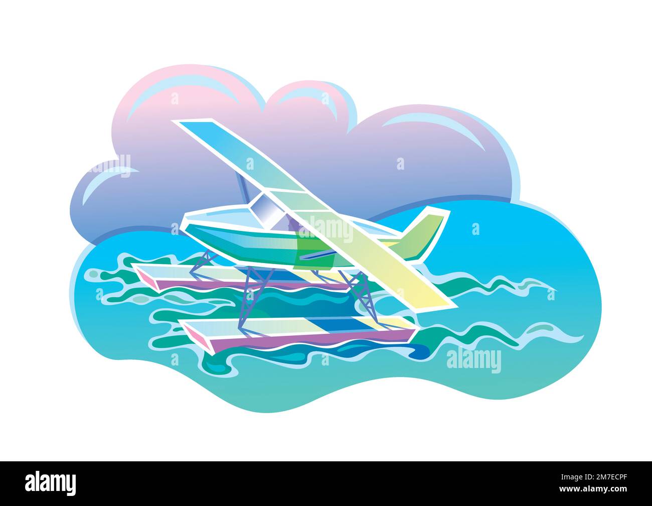 The plane landed on the water. Vector illustration in flat style Stock ...