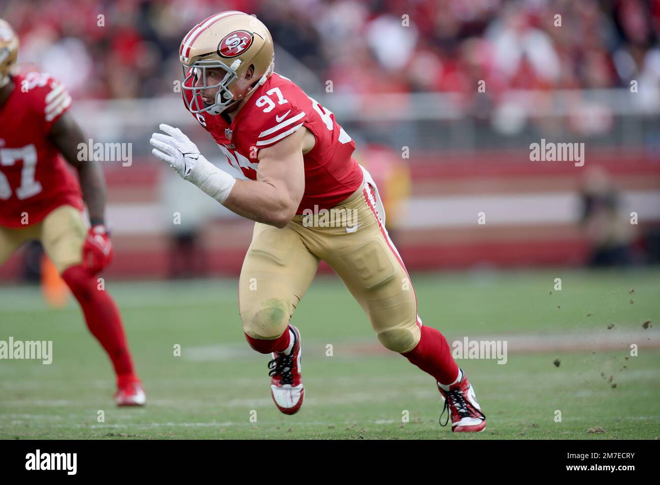 San Francisco 49ers defensive end Nick Bosa (97) rushes during an NFL ...