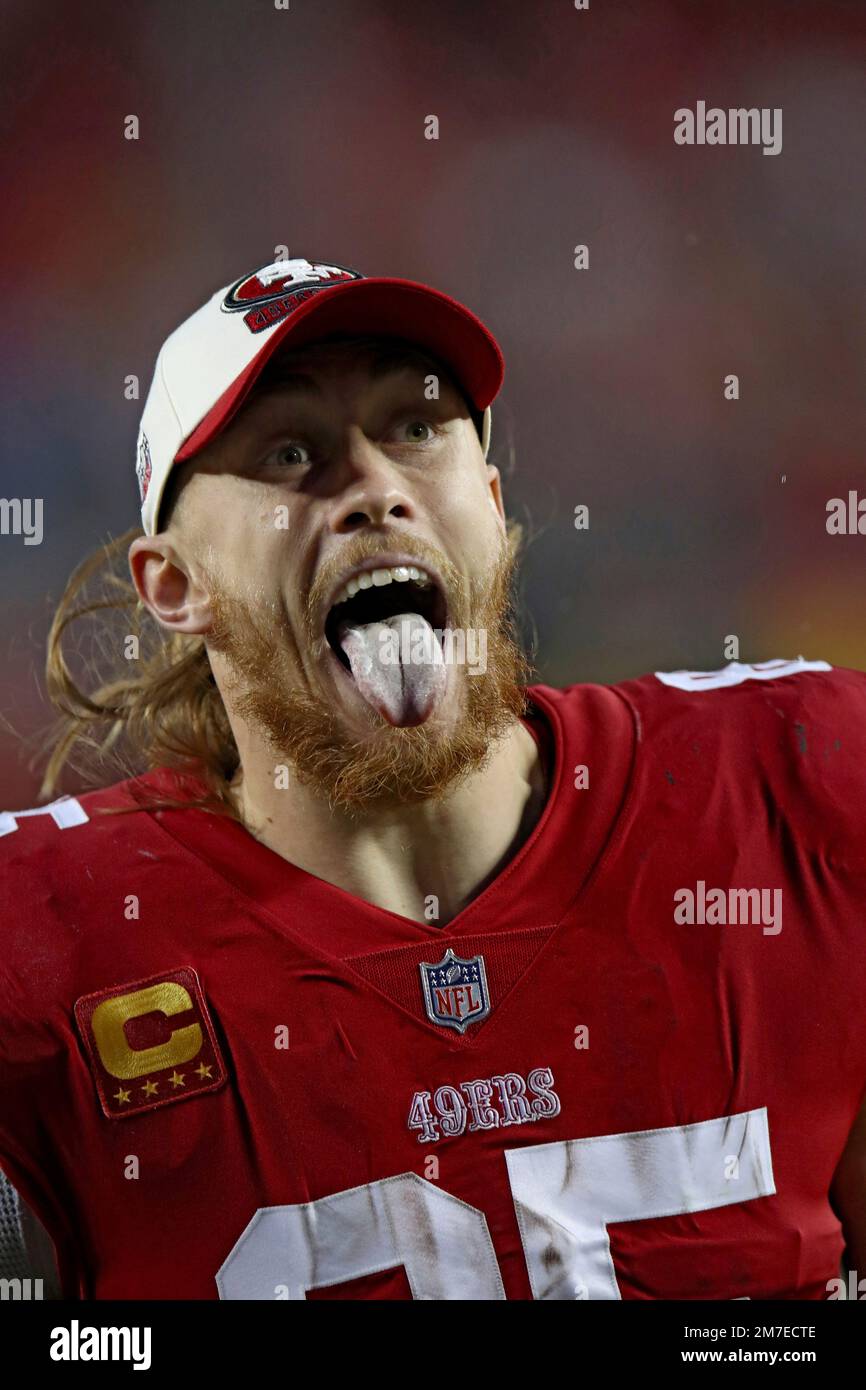 San Francisco 49ers tight end George Kittle (85) reacts after an NFL ...