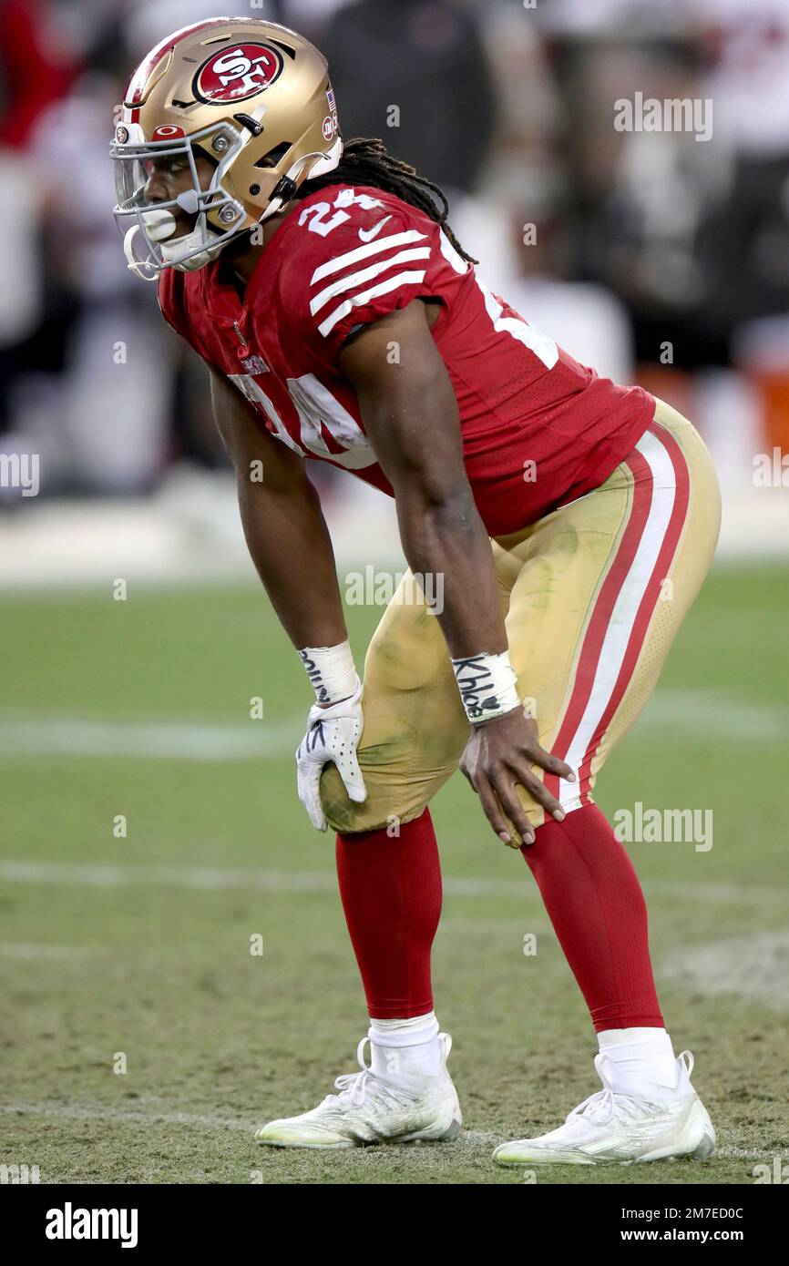 San Francisco 49ers running back Jordan Mason (24) lines up during an ...