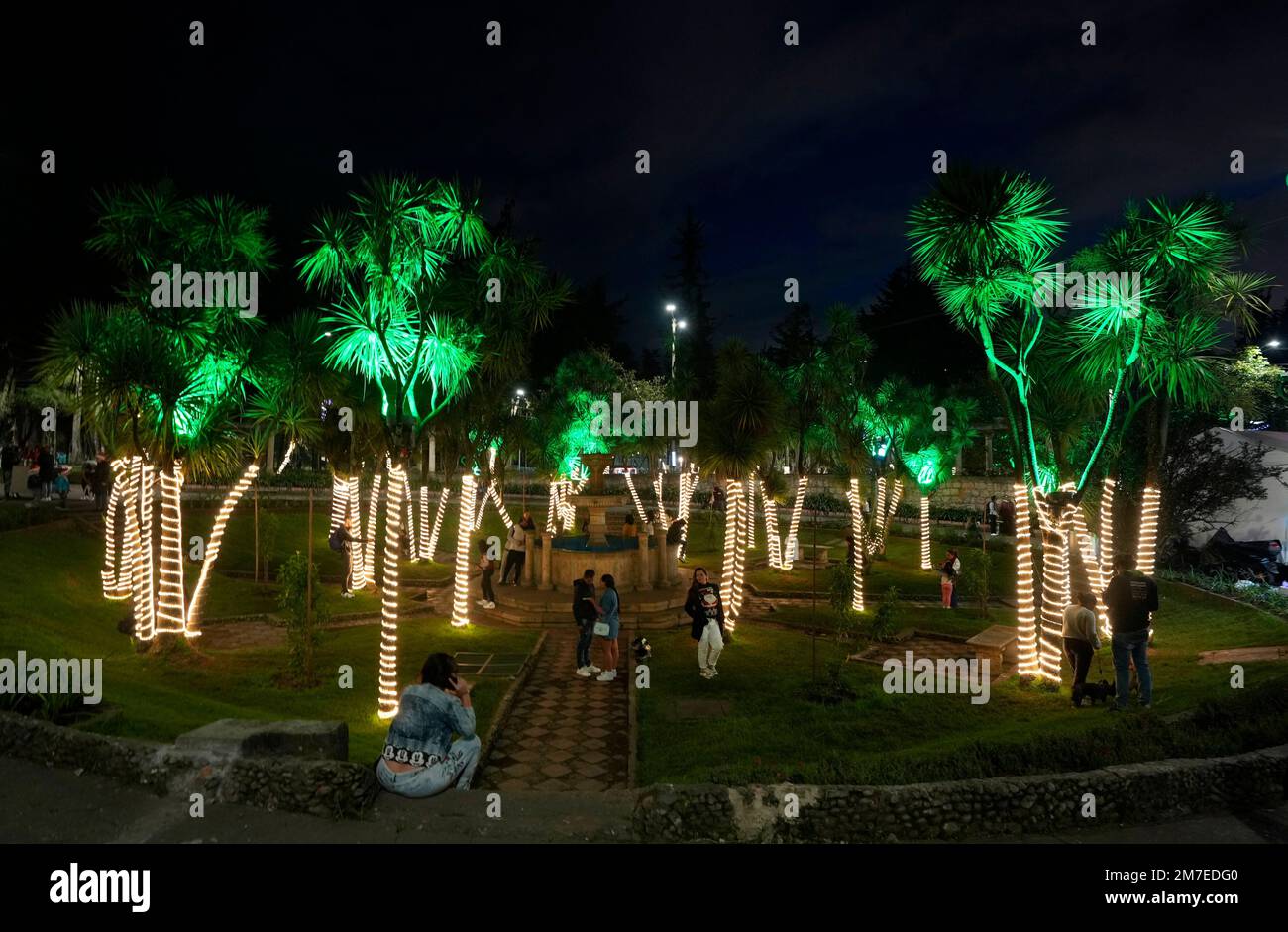 Christmas lights decorate the National Park in Bogota, Colombia ...