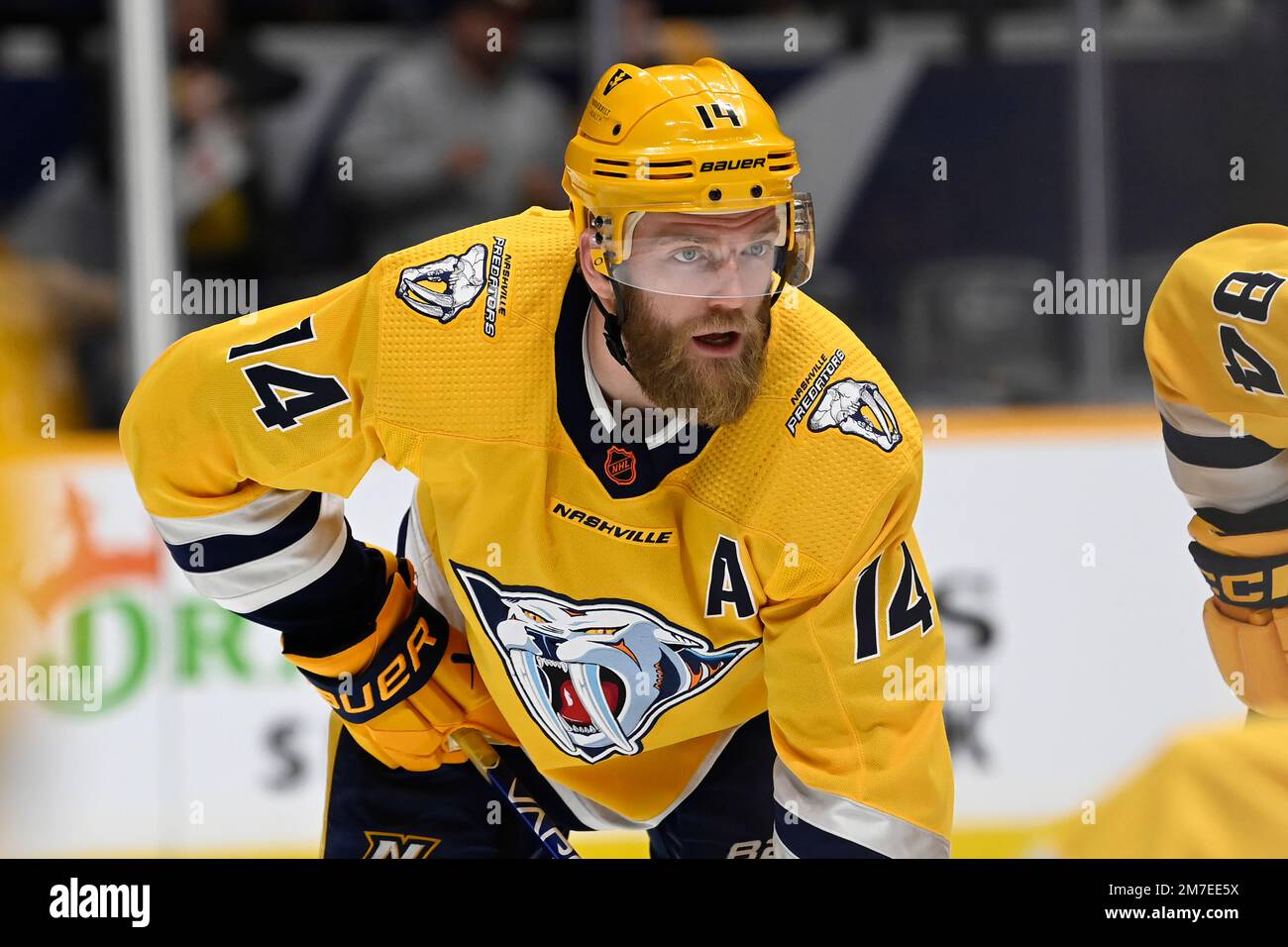 Nashville Predators defenseman Mattias Ekholm (14) plays against the ...