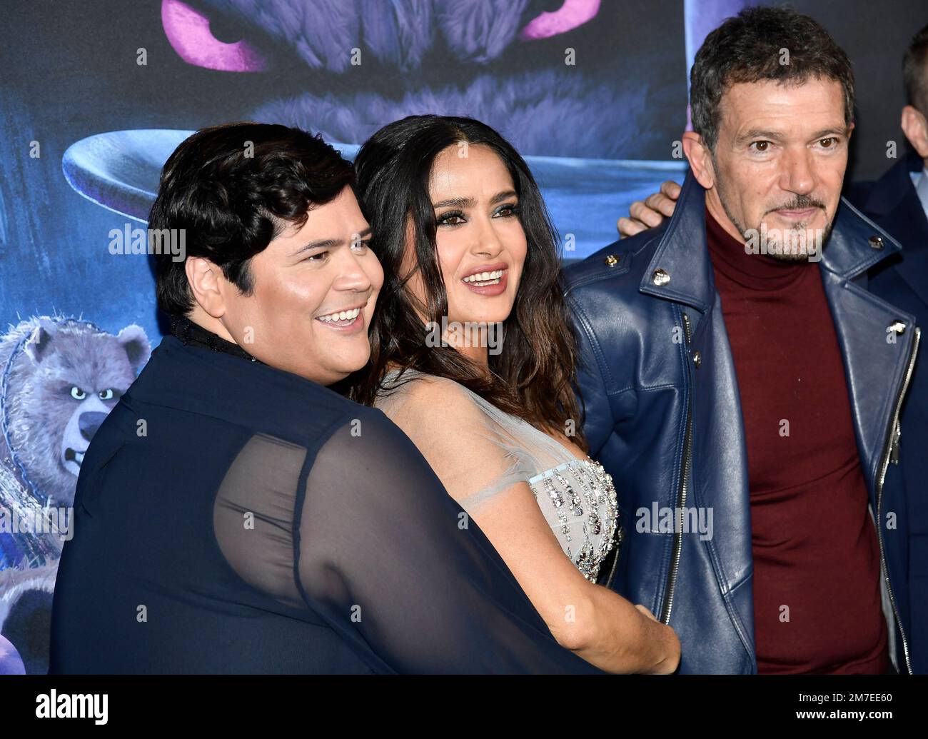 Harvey Guillen, left, Salma Hayek and Antonio Banderas attend the ...