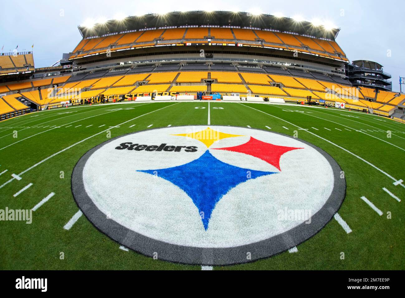 This is the Pittsburgh Steelers logo at the 50 yard-line of Acrisure ...