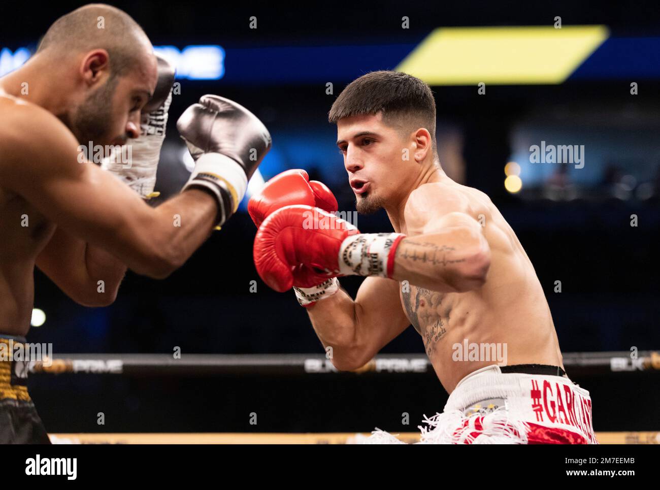Alan Garcia, right, fights Eduardo Pereira during a lightweight boxing ...