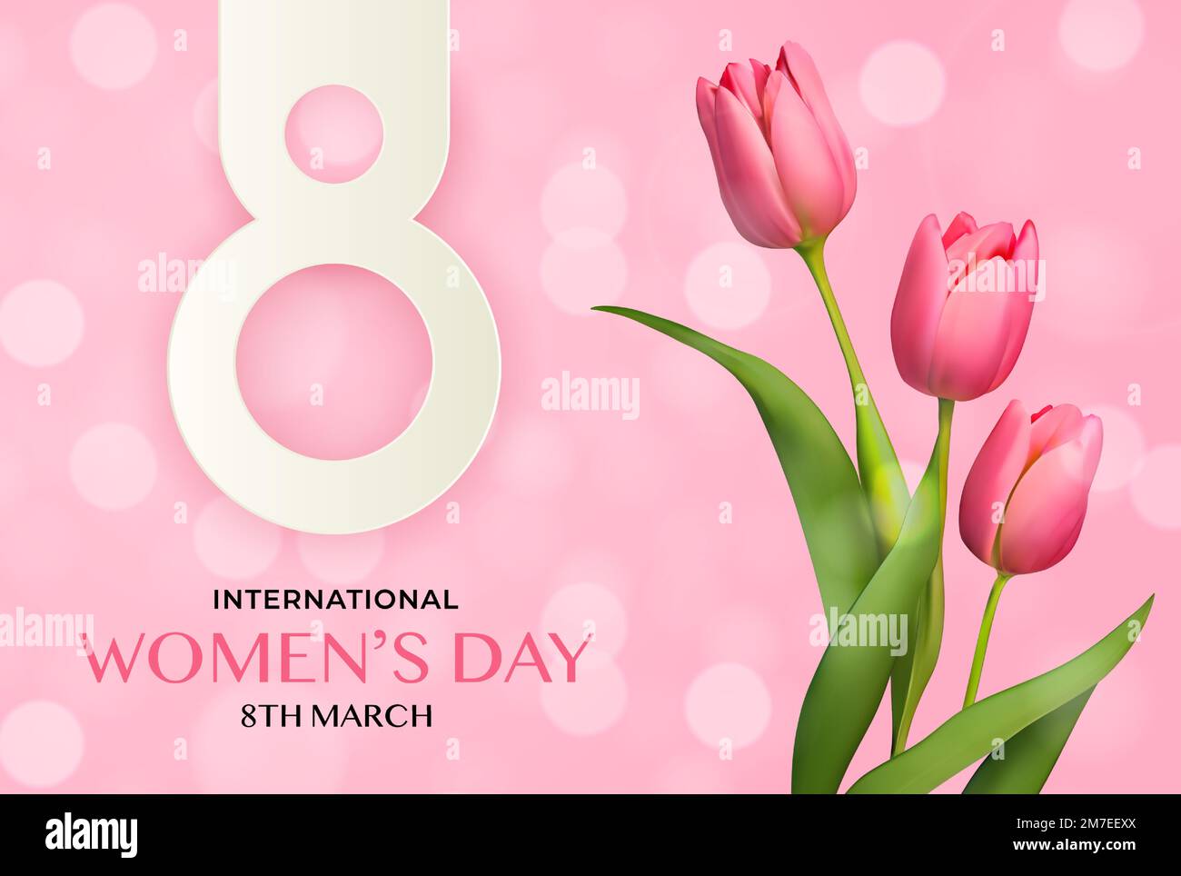 Pink 8 March Greeting Card with Tulips Flower. Vector Illustration ...