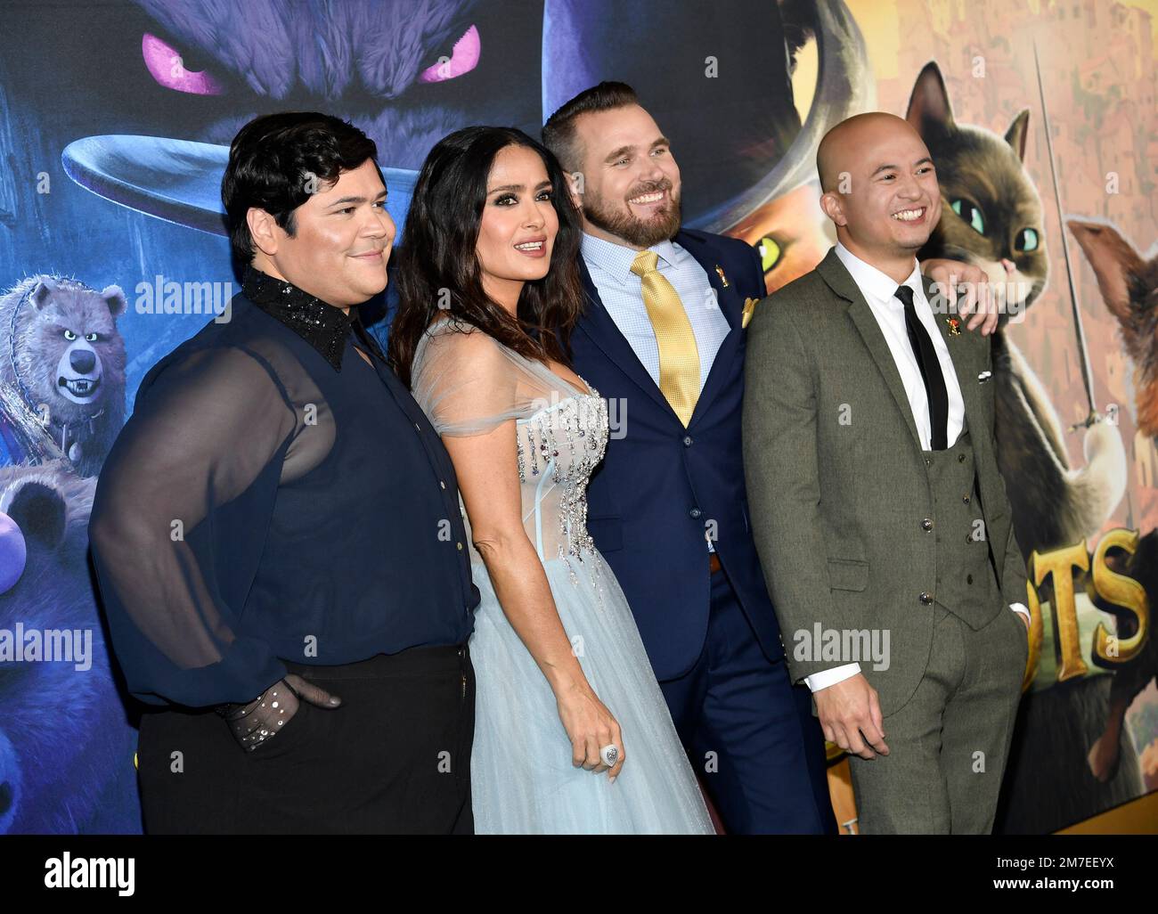 Harvey Guillen, left, Salma Hayek, Joel Crawford and Januel Mercado ...