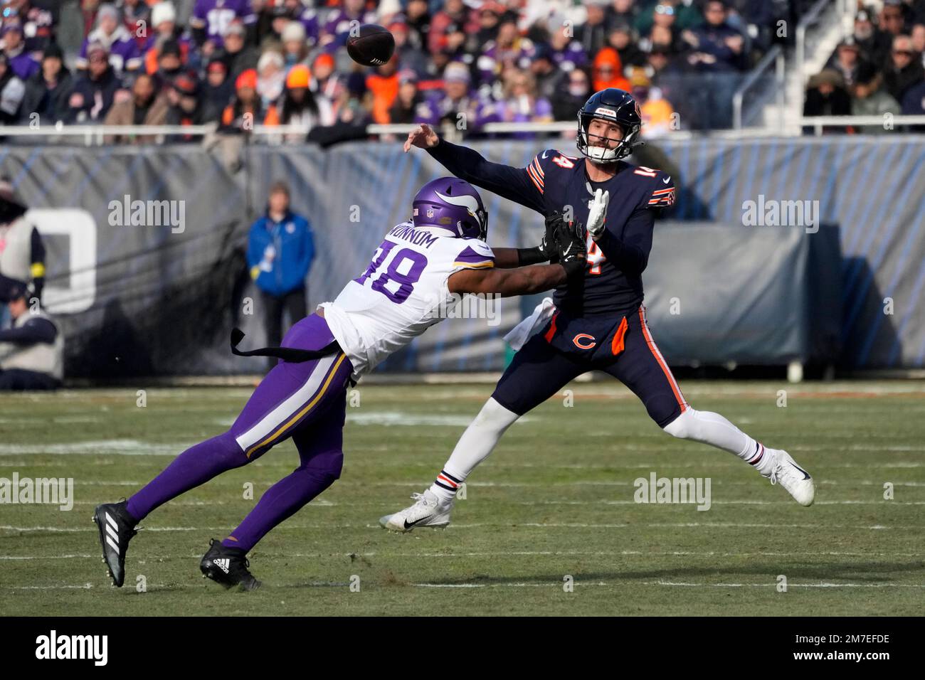Chicago Bears quarterback Nathan Peterman throws a pass over Minnesota ...