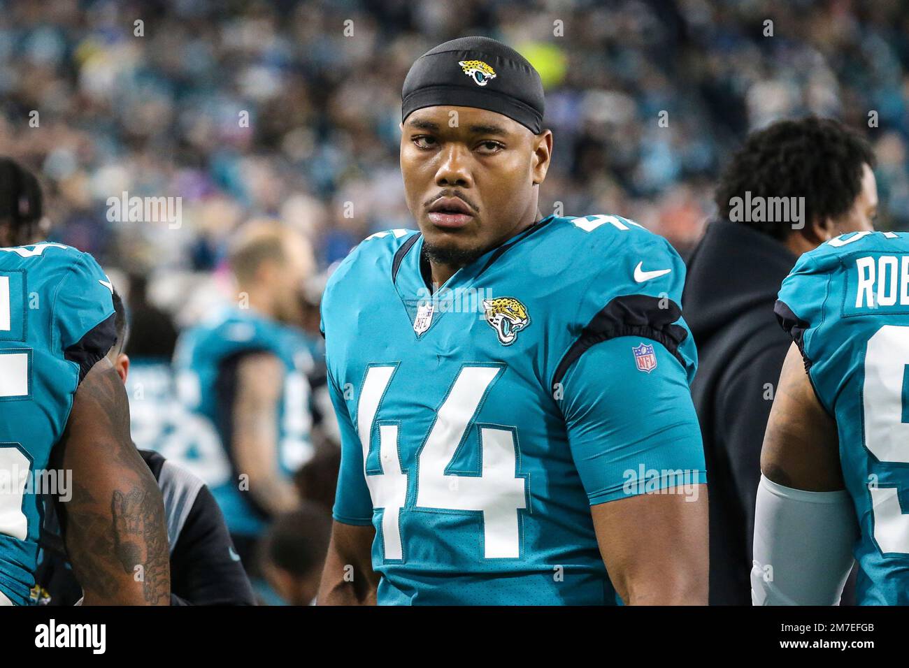 Jacksonville Jaguars linebacker Travon Walker (44) walks the sideline ...