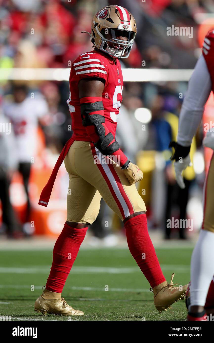 San Francisco 49ers linebacker Azeez Al-Shaair (51) reacts during an ...
