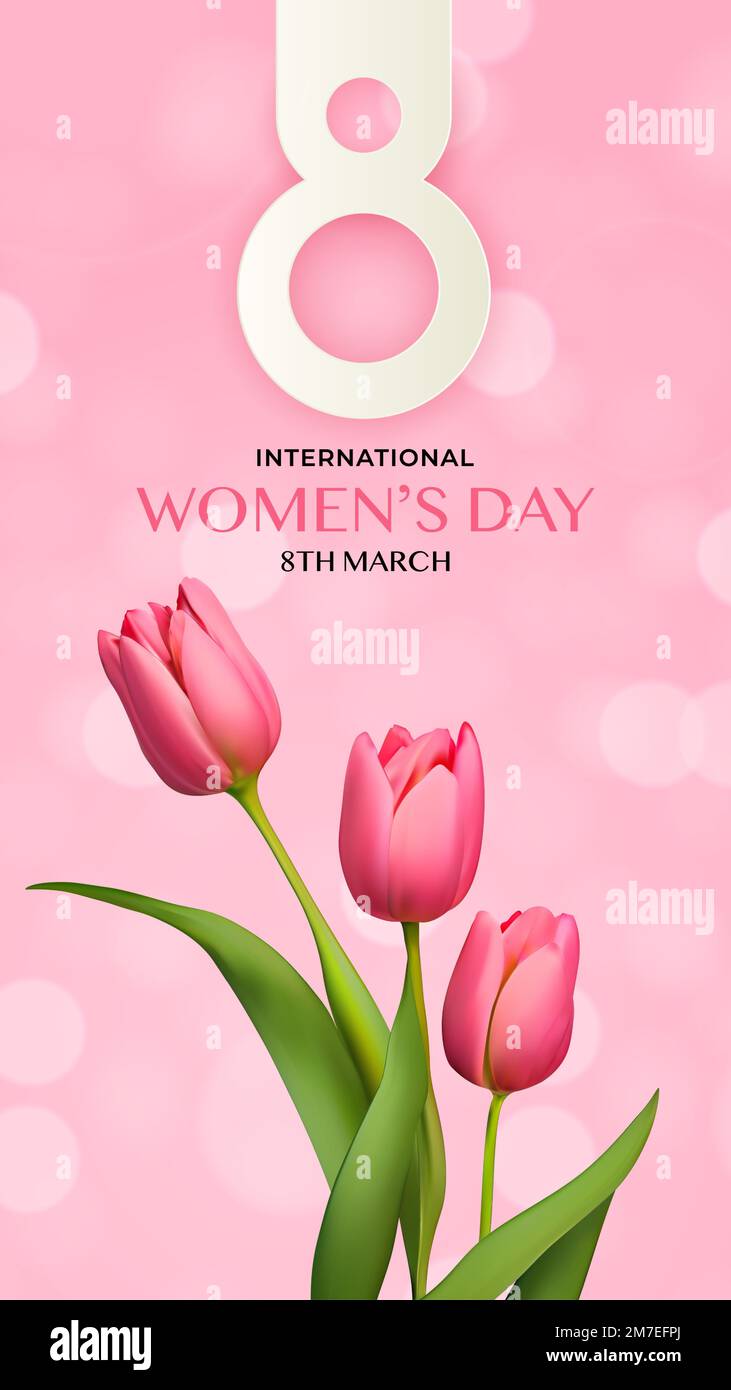 Pink 8 March Greeting Card with Tulips Flower. Vector Illustration ...