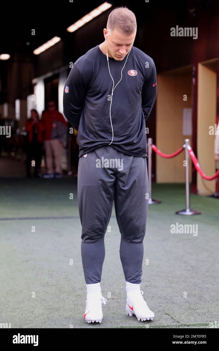 San Francisco 49ers running back Christian McCaffrey (23) warms up ...