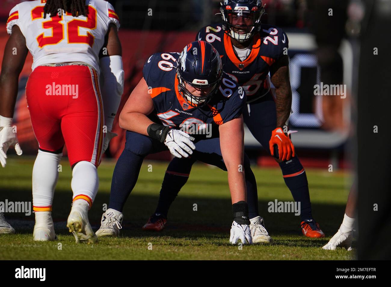 Denver Broncos center Luke Wattenberg (60) plays against the Kansas ...