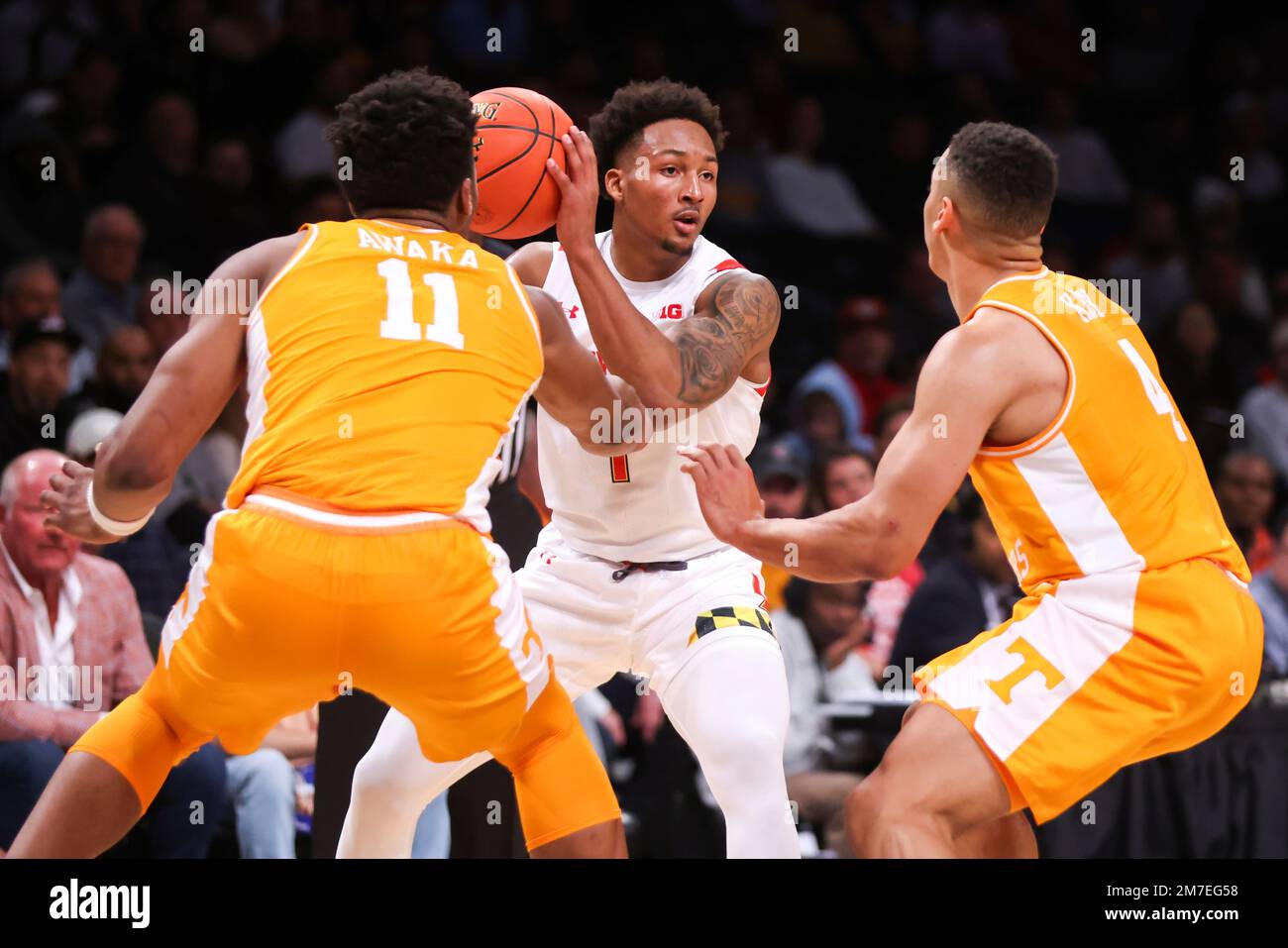 Tennessee forward Tobe Awaka (11) and guard Tyreke Key (4) guard ...