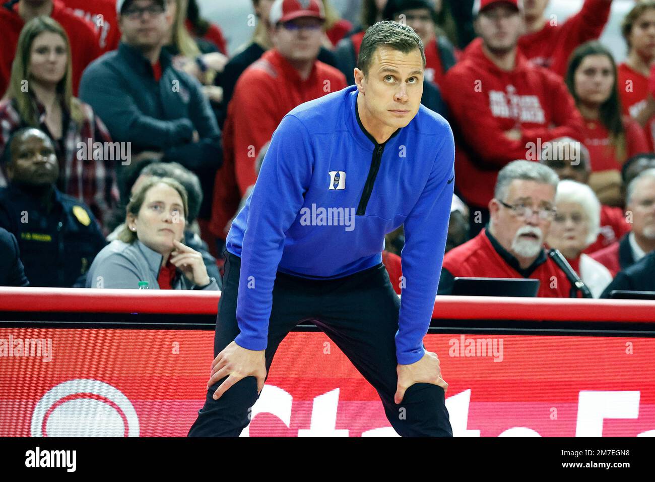 Duke head coach Jon Scheyer watches from the sideline against North ...