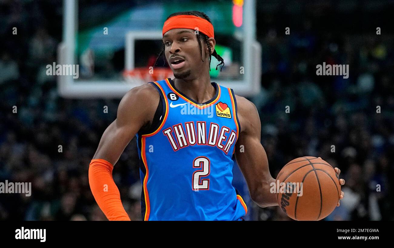Oklahoma City Thunder guard Shai Gilgeous-Alexander handles the ball ...