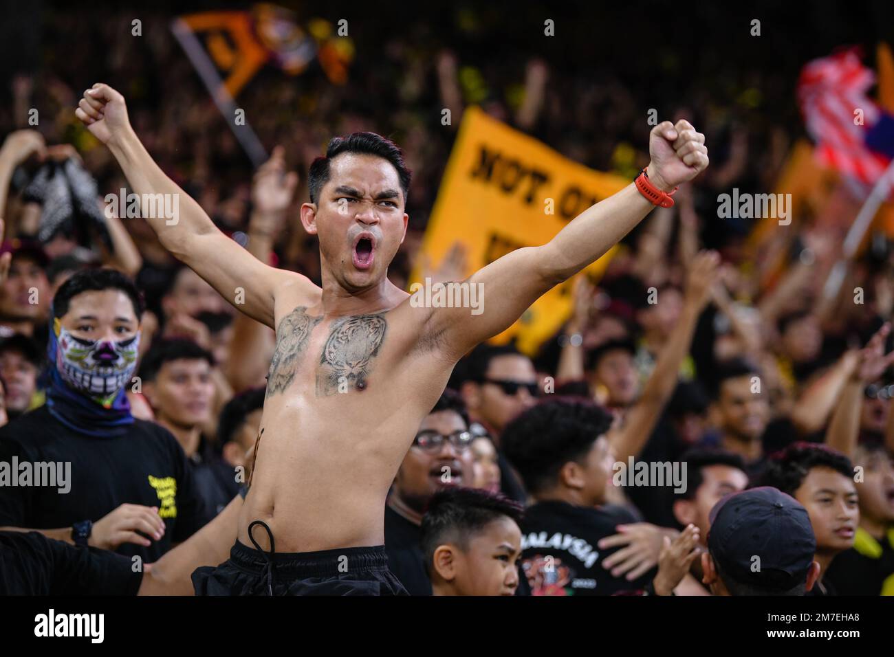 Malaysia fans cheer during the AFF Mitsubishi Electric Cup 2022 match ...