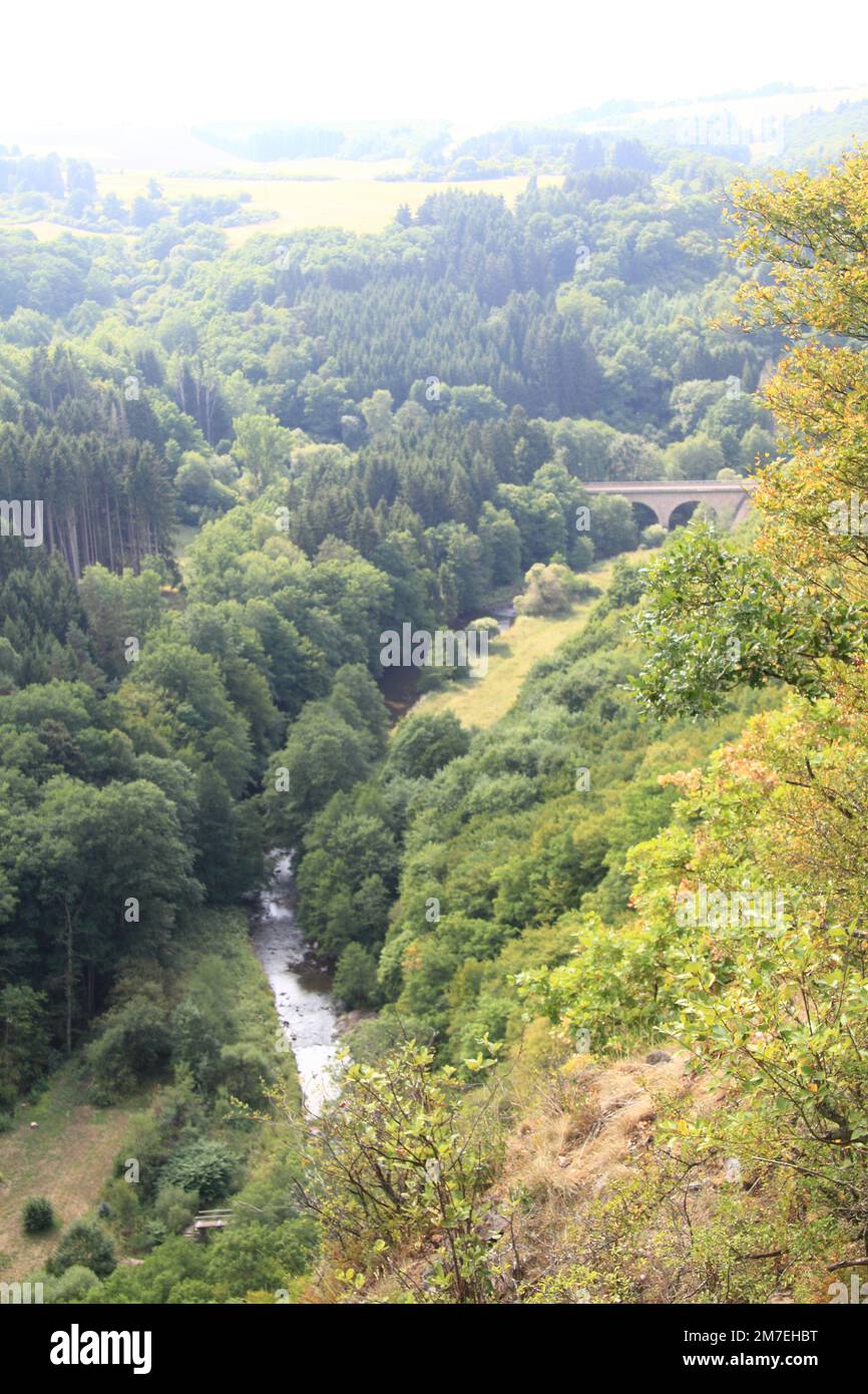 a Expansive mountain valley with forest and a river Stock Photo - Alamy