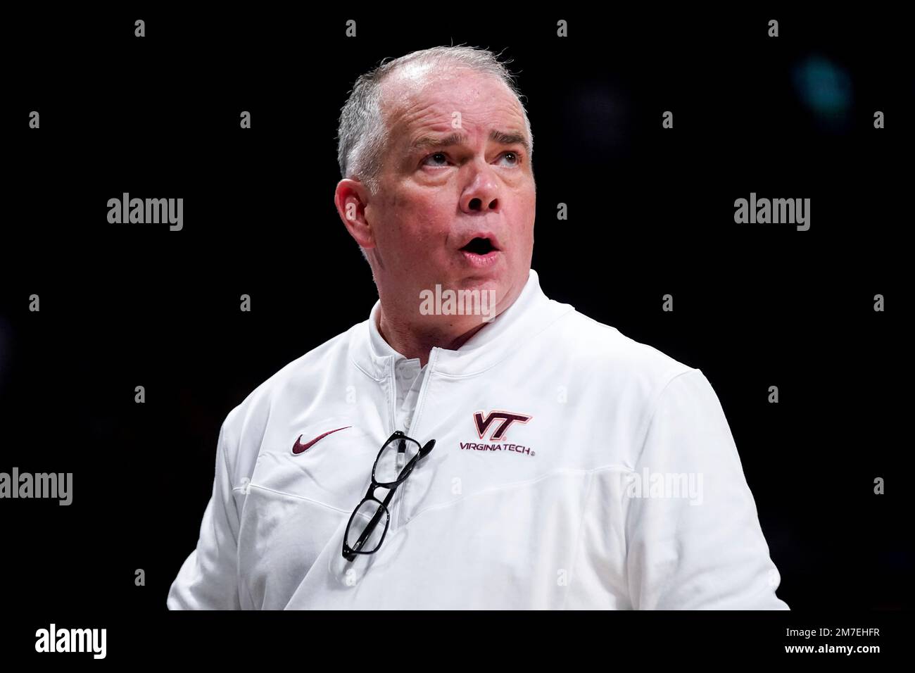 Virginia Tech head coach Mike Young yells during the second half of an ...
