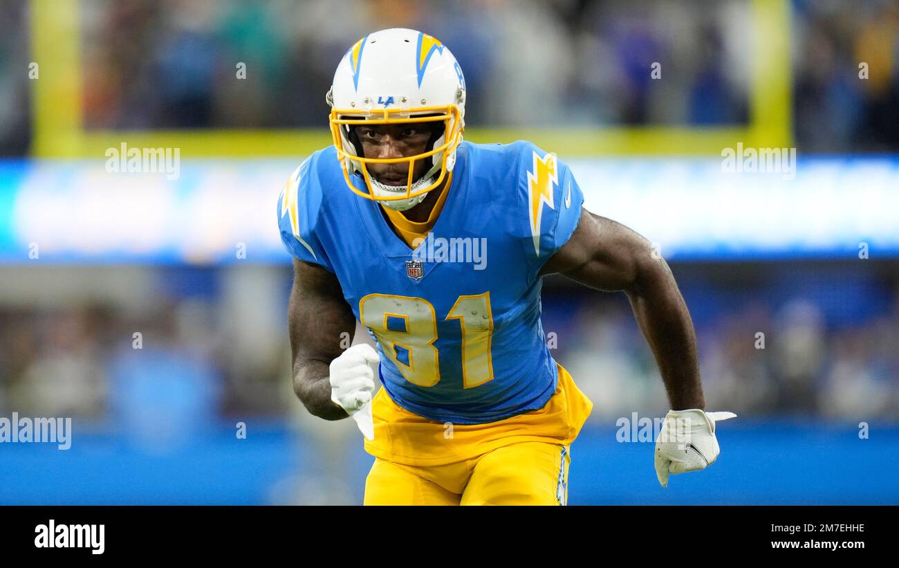 Los Angeles Chargers wide receiver Mike Williams runs across the field ...