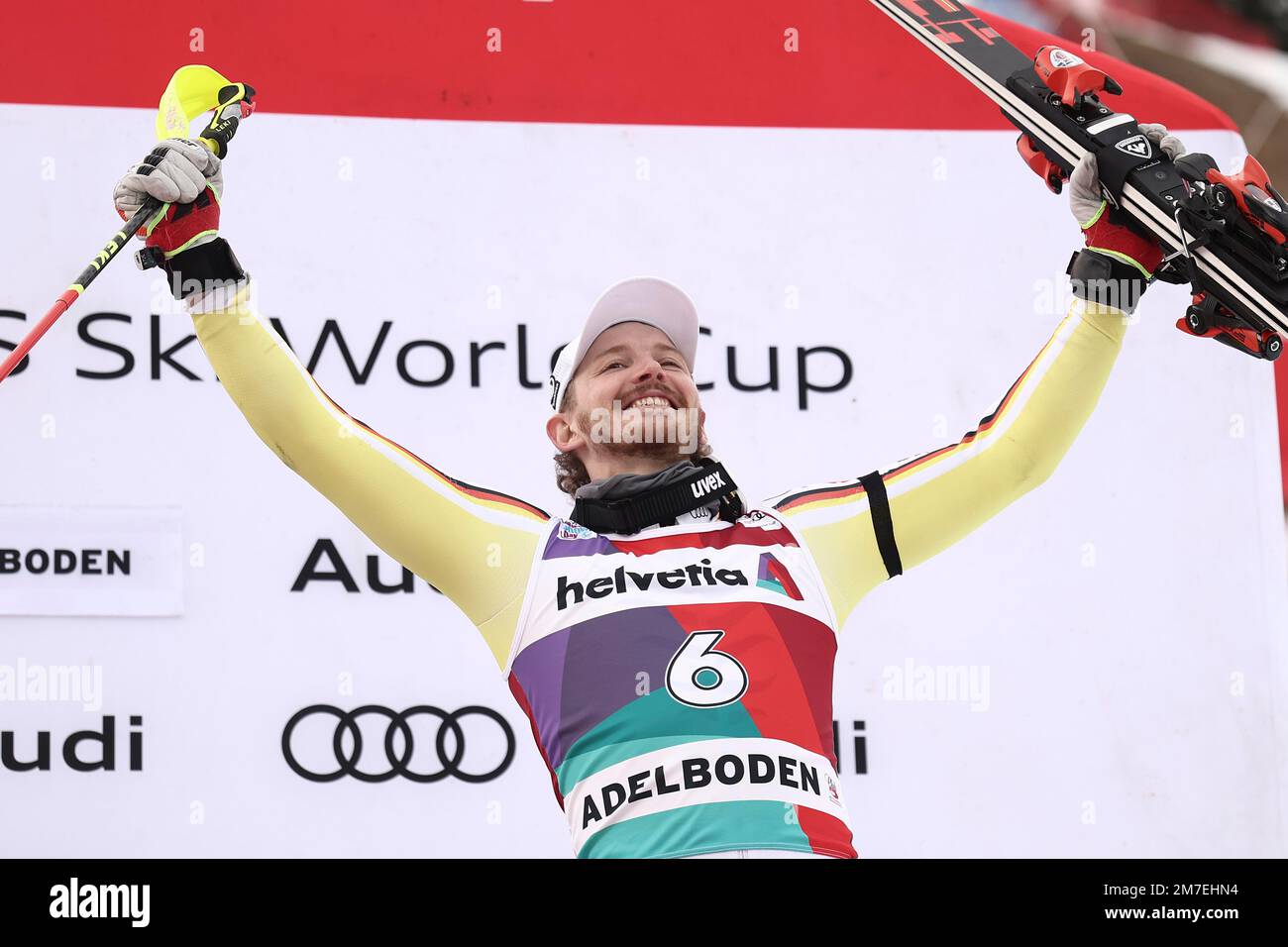 Germany's Linus Strasser celebrates taking third place in an alpine ski ...