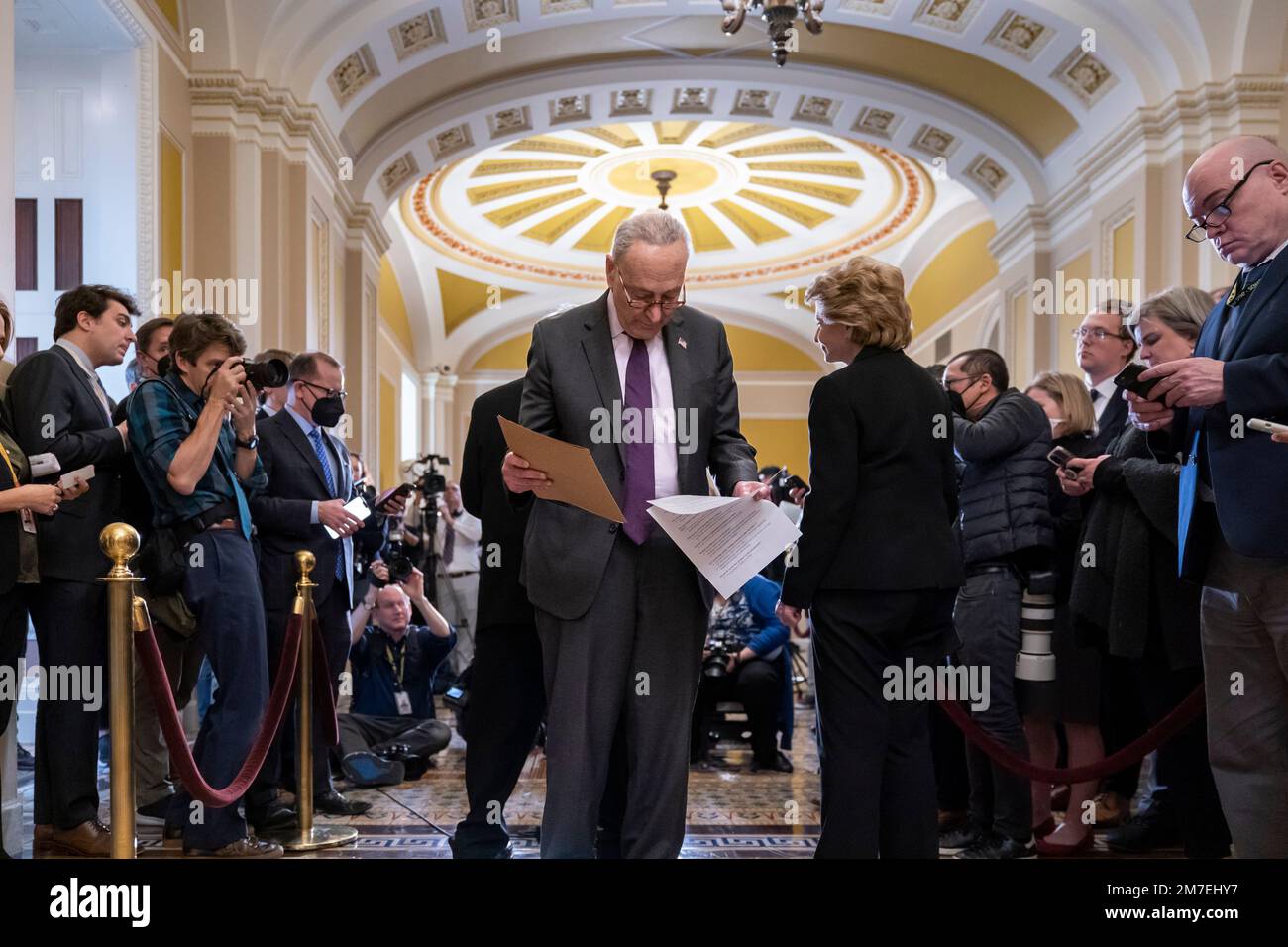 Senate Majority Leader Chuck Schumer, D-N.Y., pauses before speaking ...