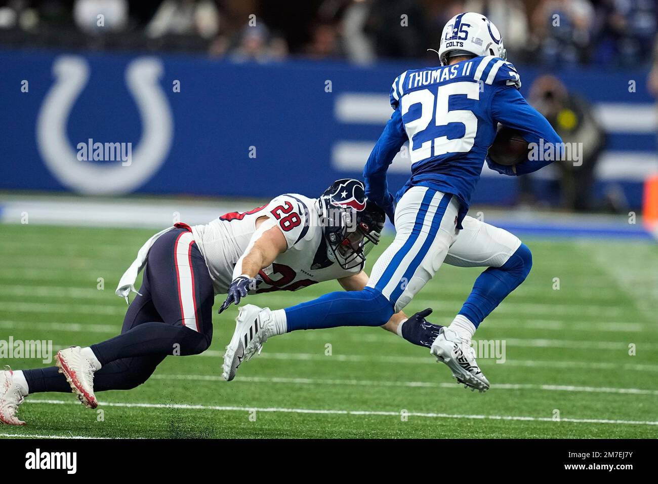 Indianapolis Colts safety Rodney Thomas II (25) tries to get past ...