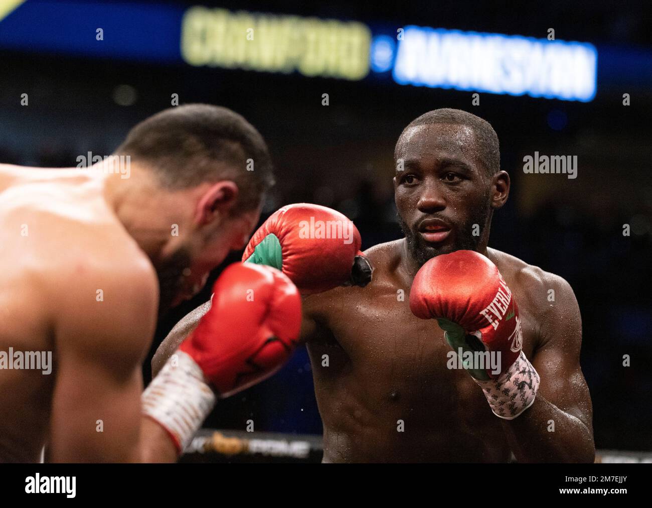 Terence "Bud" Crawford, right, fights David Avanesyan during a WBO ...