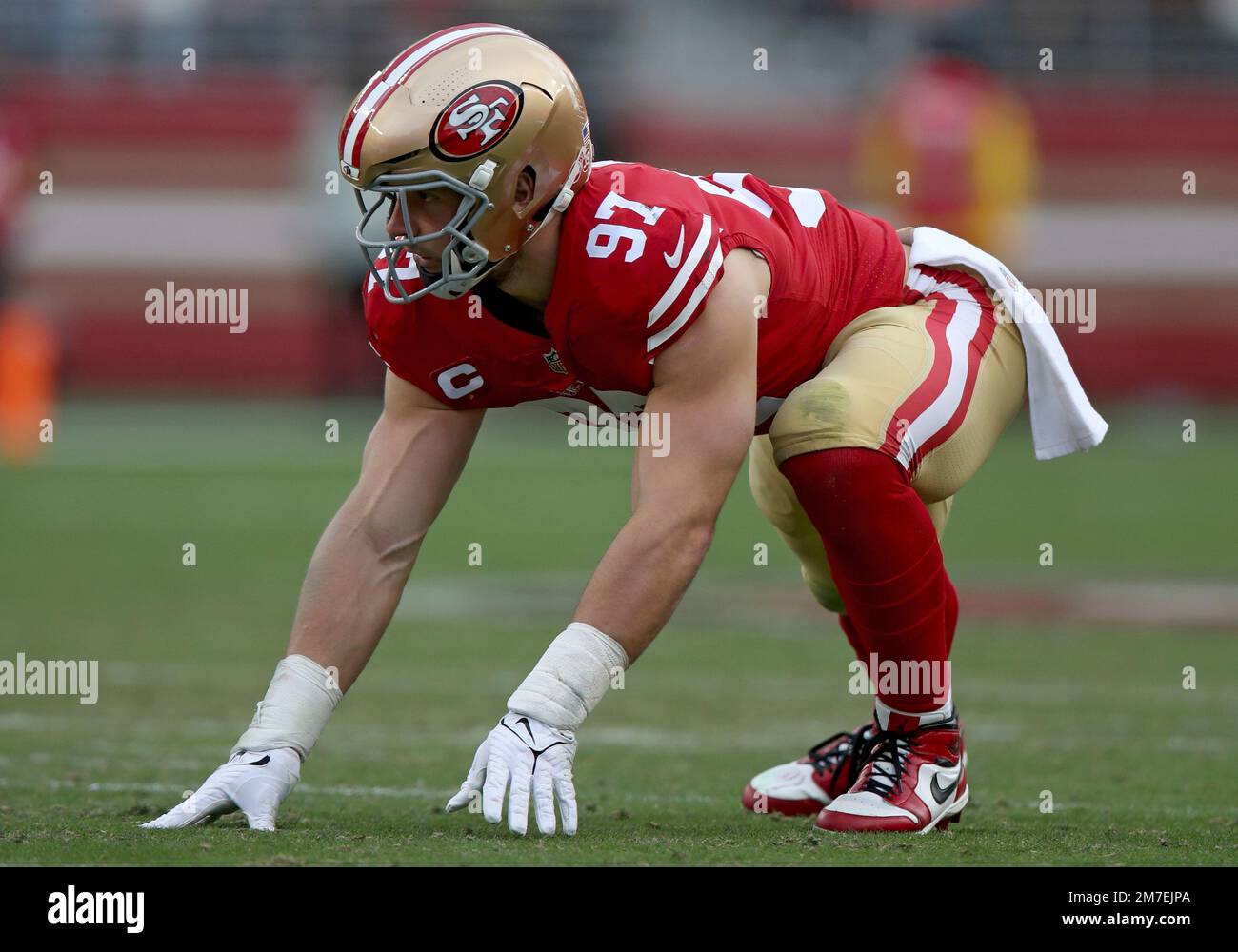 San Francisco 49ers defensive end Nick Bosa (97) rushes during an NFL ...