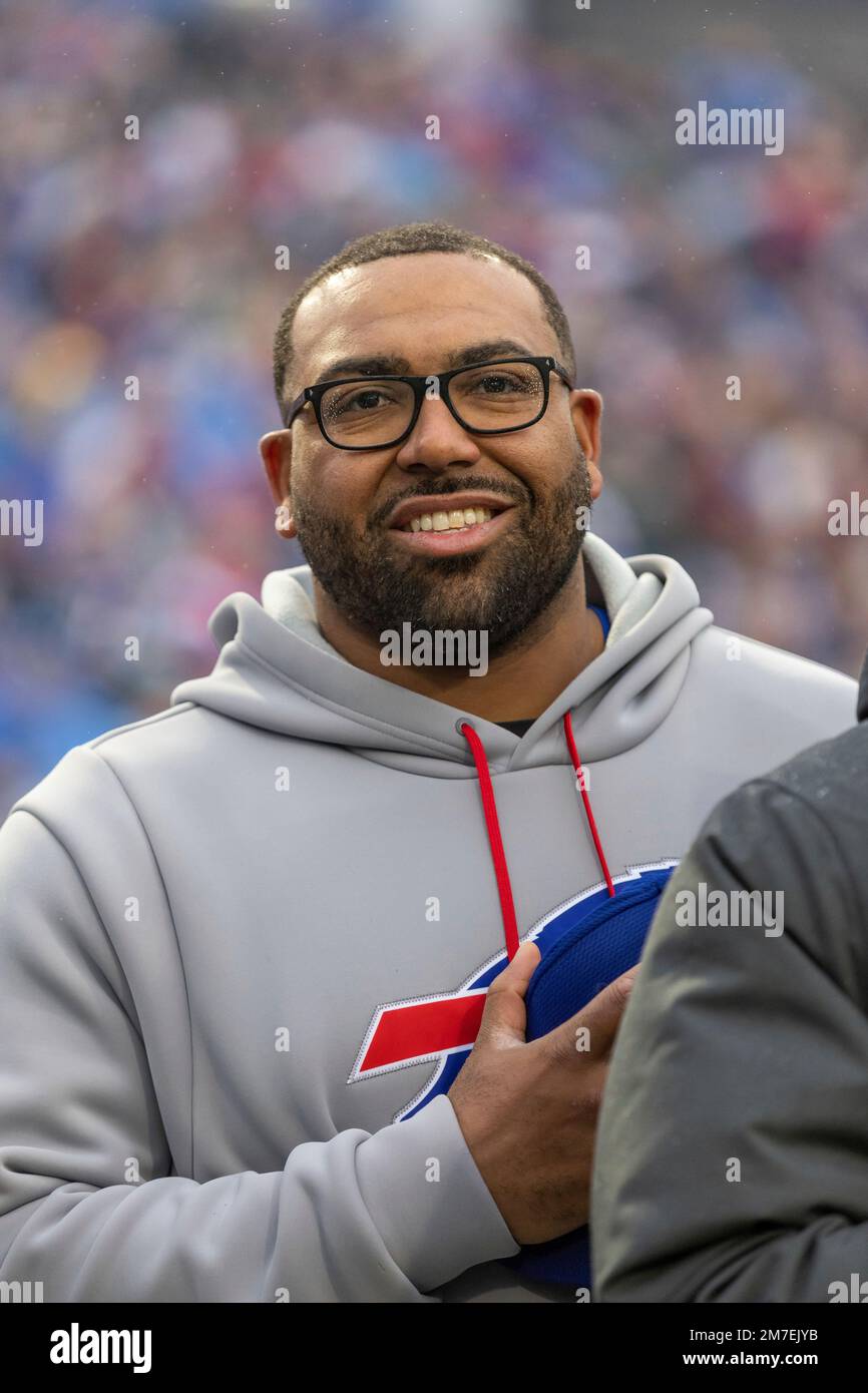 Buffalo Bills assistant special teams coach Cory Harkey stands for the ...