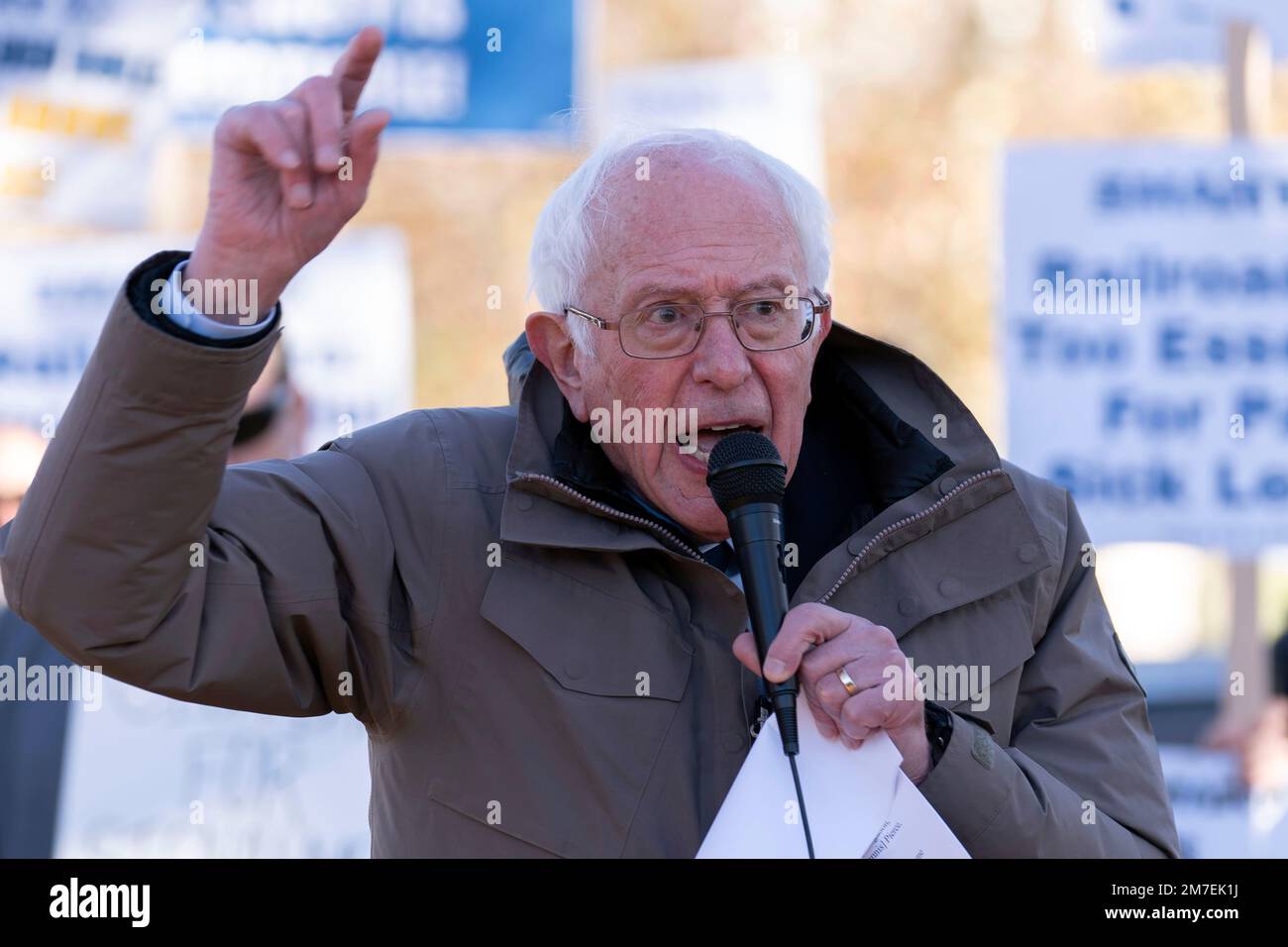 Sen. Bernie Sanders, I-Vt., speaks during a rail union workers rally ...