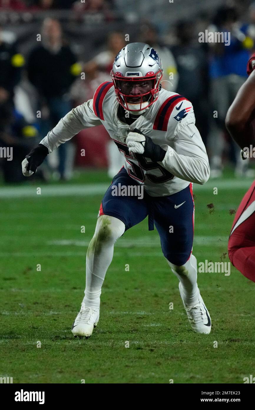 New England Patriots linebacker Josh Uche (55) lines up against the ...