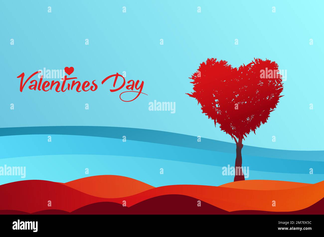 Tree in the shape of heart, valentines day background, vector fantasy ...
