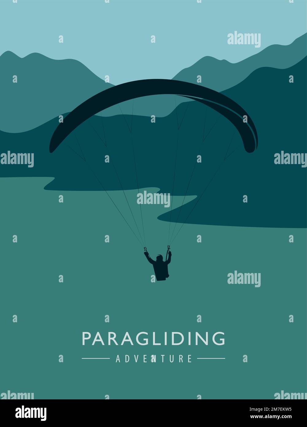 paragliding adventure paraglider silhouette on mountain and see landscape Stock Vector Image ...
