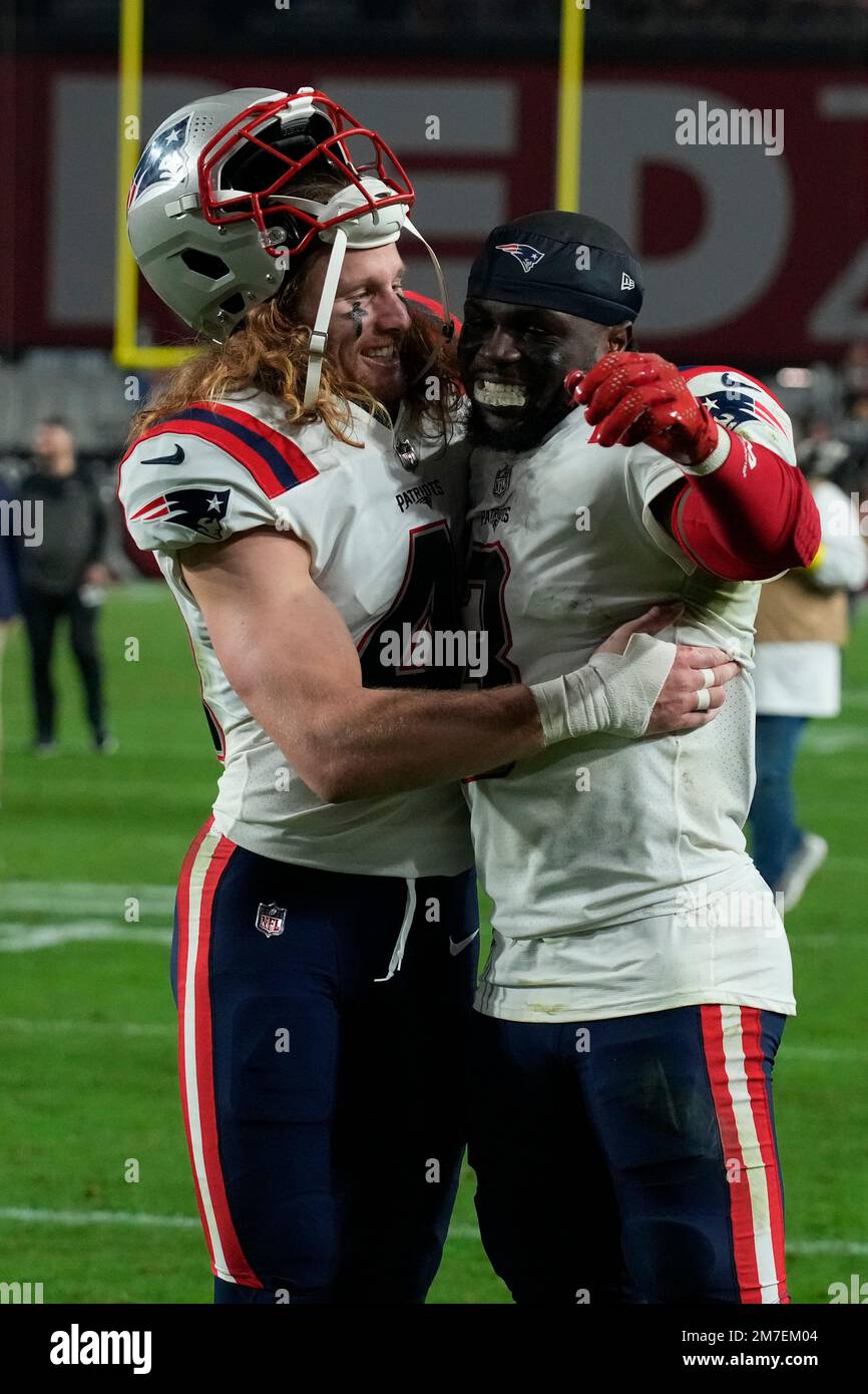 New England Patriots safety Brenden Schooler (41) and safety Jabrill ...