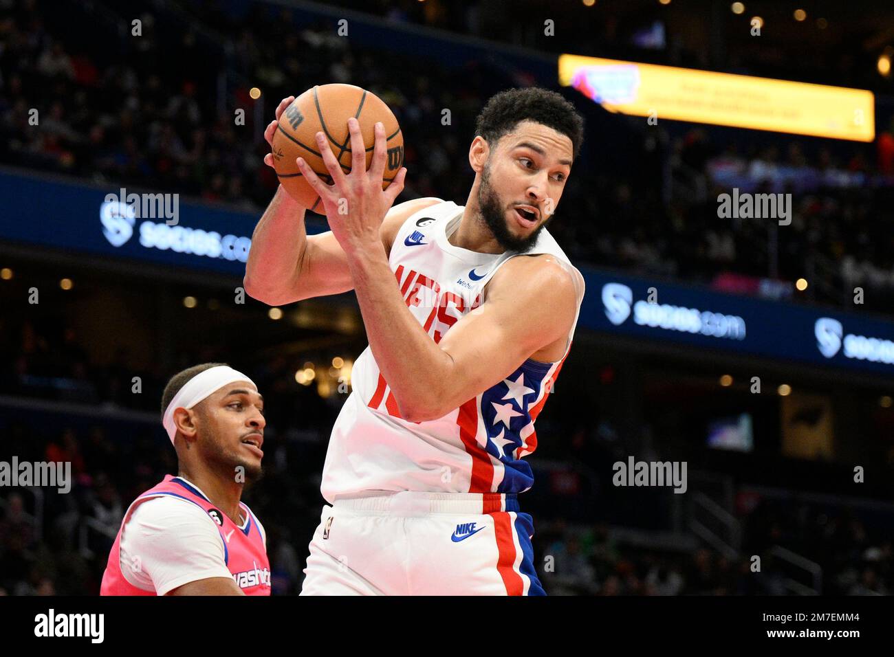 Brooklyn Nets guard Ben Simmons (10) in action during the first half of ...